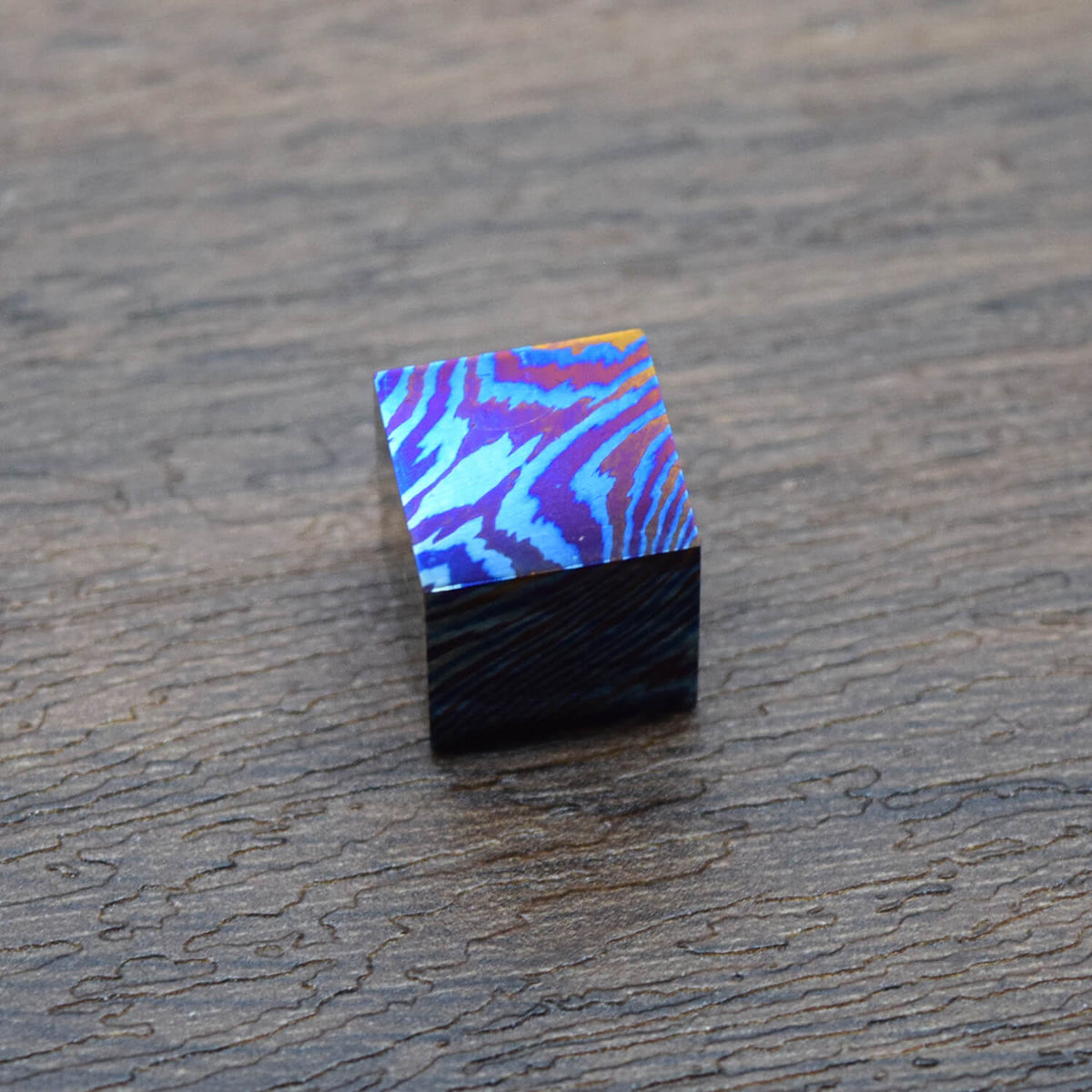 Solid Damascus Titanium Cube by Trance Metals - Kranite