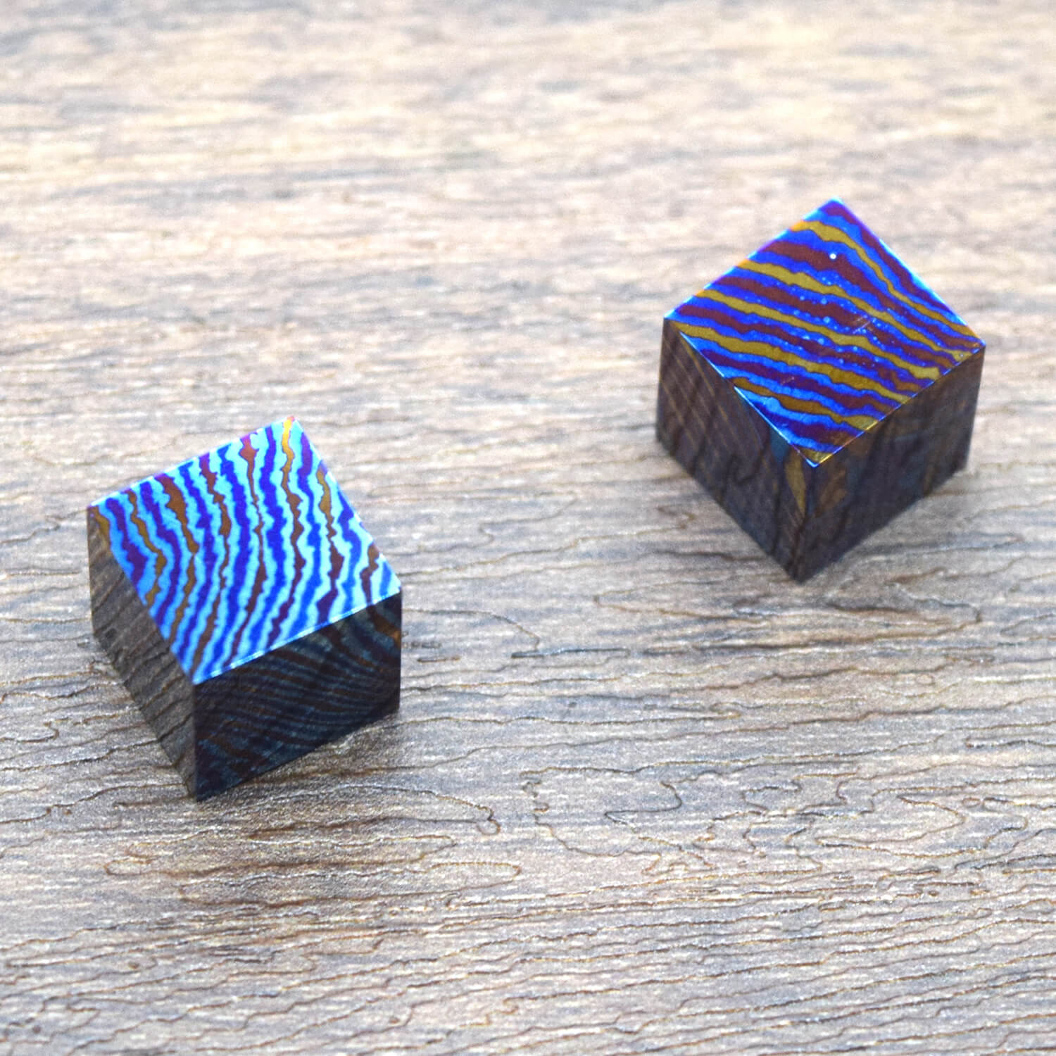 Solid Damascus Titanium Cube by Trance Metals - Kranite